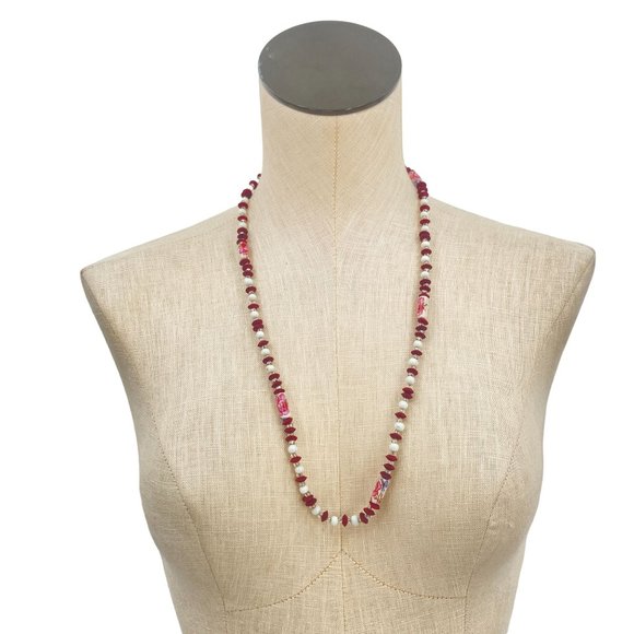 Vintage | Jewelry | Maroon And White Beaded Single Strand Rose Accent ...
